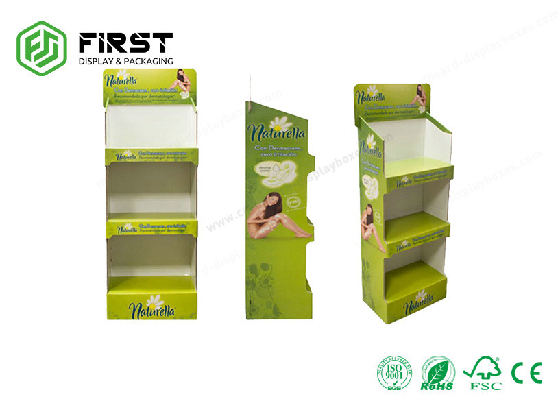 POP Printing Cardboard Floor Displays 3 Shelves Customized Logo For ...